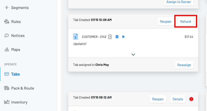 Tabs: How to change the payment method of a closed tab